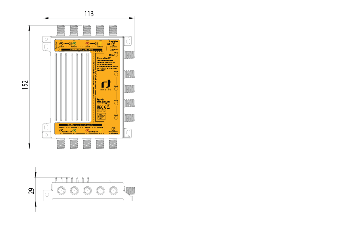Cascadable switch with Terrestrial input and 4 Sky dSCR/SatCR/Legacy ...